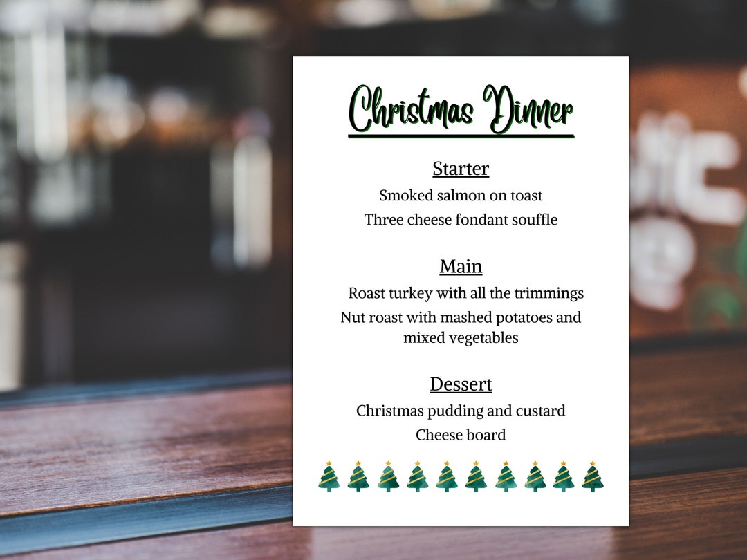Christmas Dinner Menu, Christmas Menu Template, Christmas Dinner Menu ...
