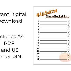 Halloween Movie Bucket List, Halloween Family Movie Night Printable ...