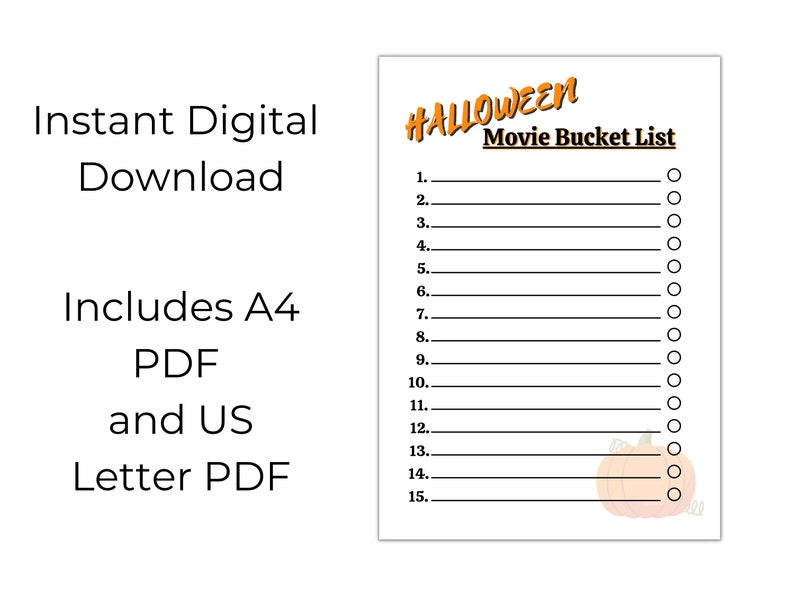 Halloween Movie Bucket List, Halloween Family Movie Night Printable ...