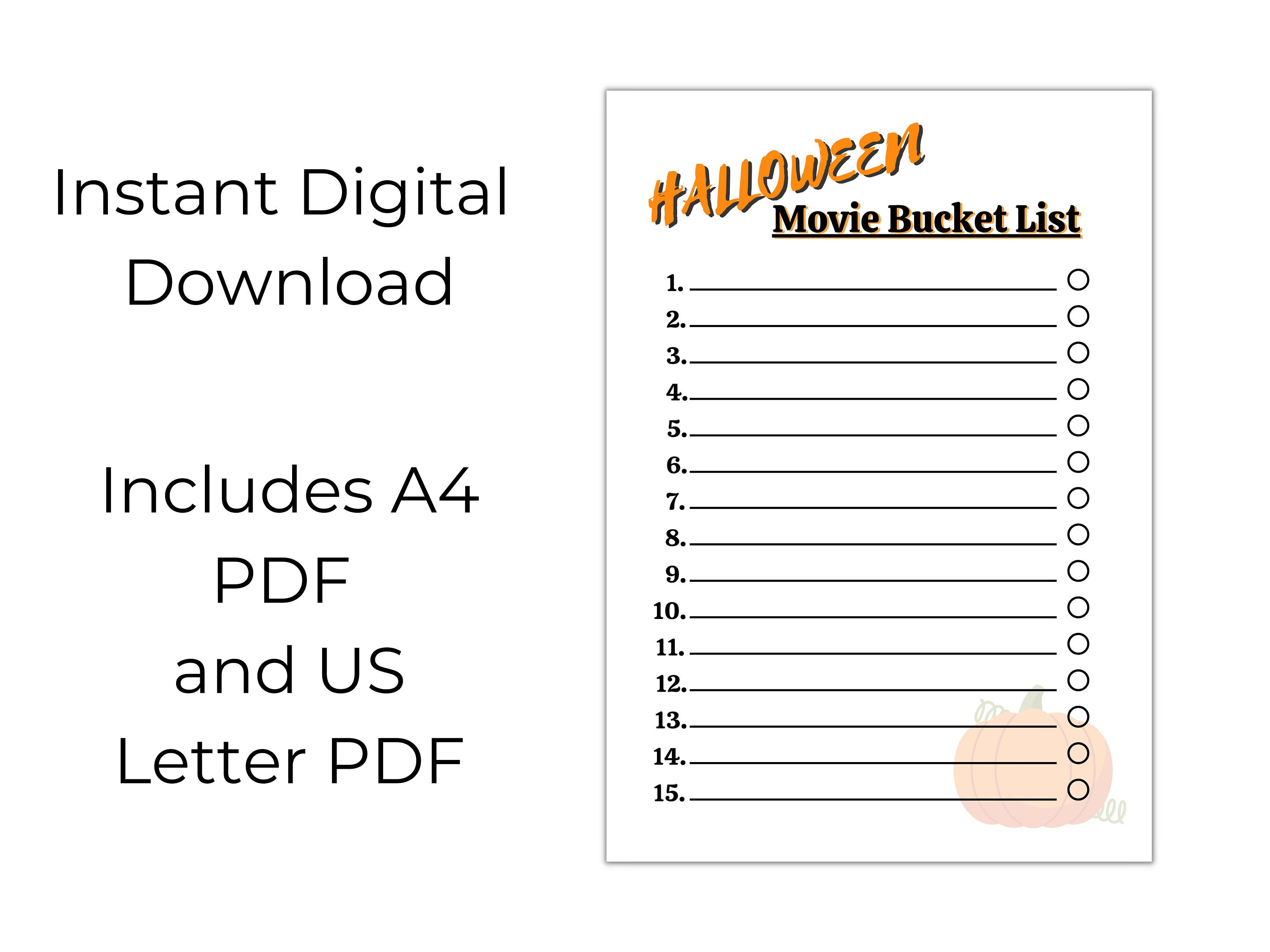 Halloween Movie Bucket List, Halloween Family Movie Night Printable ...