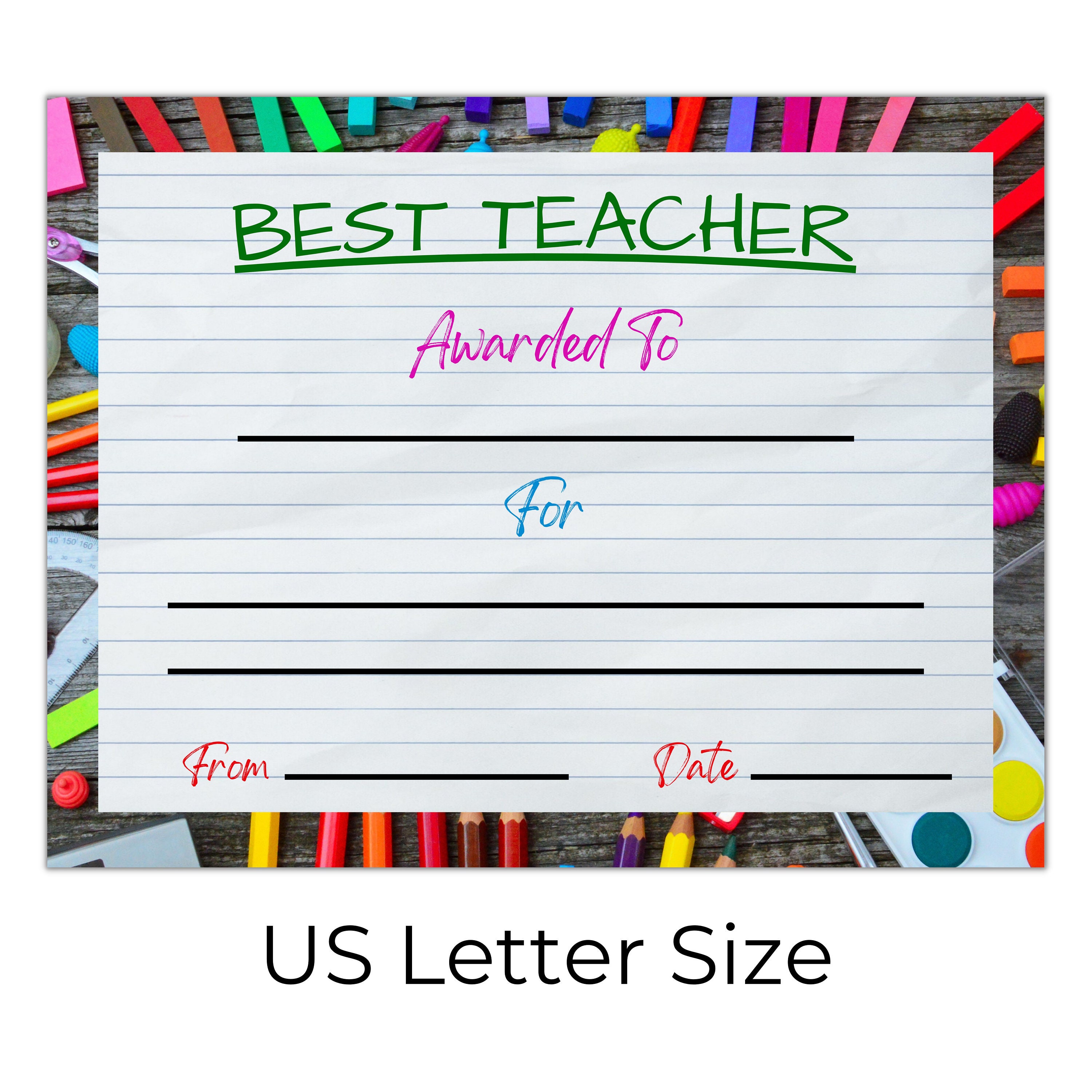 Best Teacher Certificate, Printable Award Certificate, Teacher ...
