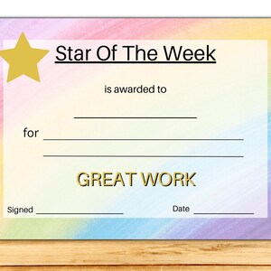 Star of the Week Certificate Printable Award Certificate - Etsy UK