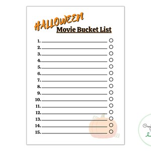 Halloween Movie Bucket List, Halloween Family Movie Night Printable ...