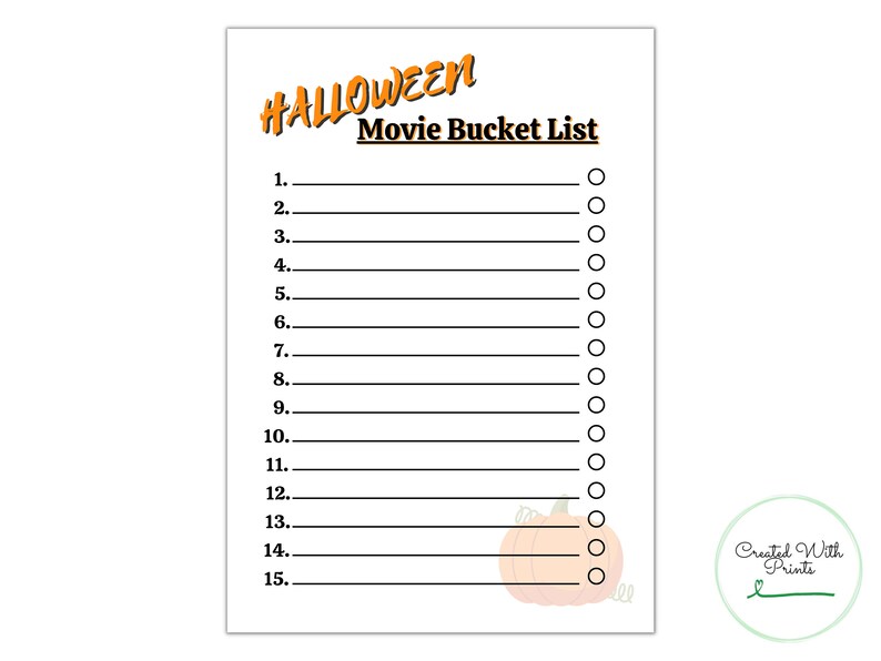 Halloween Movie Bucket List, Halloween Family Movie Night Printable ...