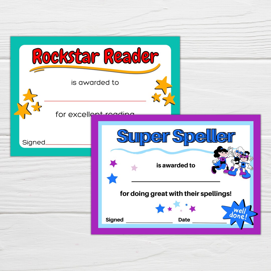 Rockstar Reader Certificate, Super Speller Certificate, Award ...