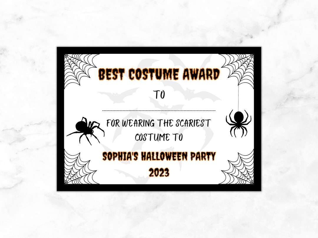 Editable Halloween Party Best Costume Certificate, Fancy Dress ...