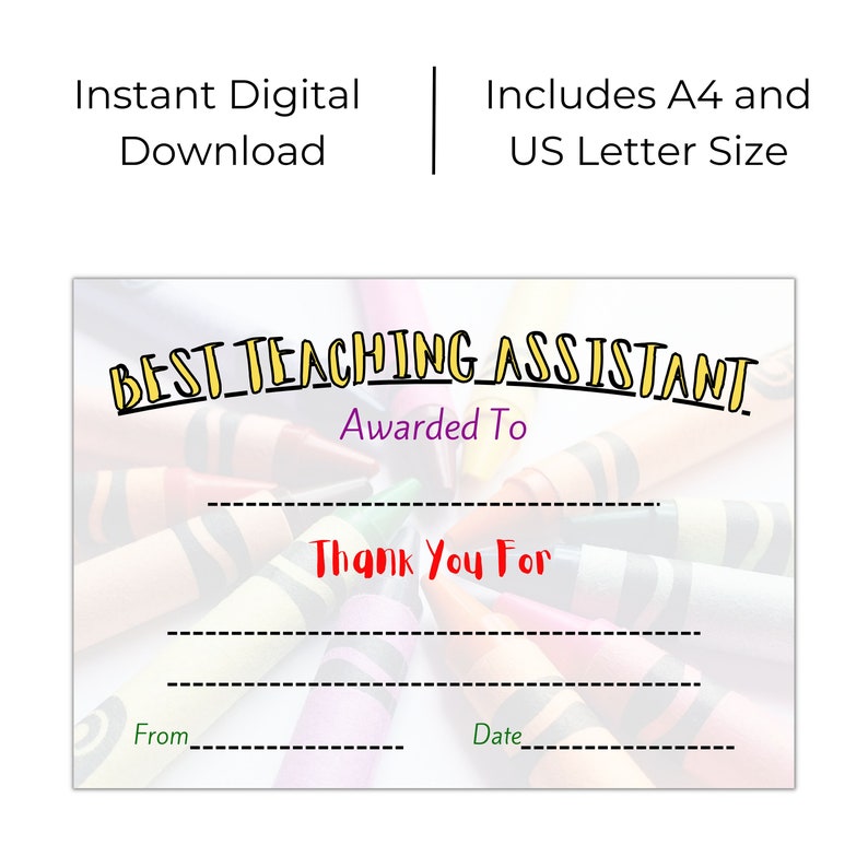 Best Teaching Assistant Certificate, Printable Award Certificate ...