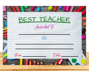 Best Teacher Award Printable - Etsy