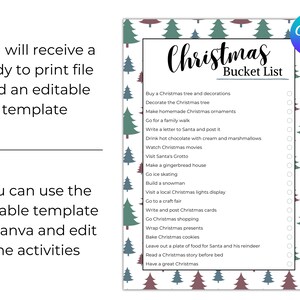 Editable Christmas Bucket List, Printable Winter Bucket List, Christmas ...
