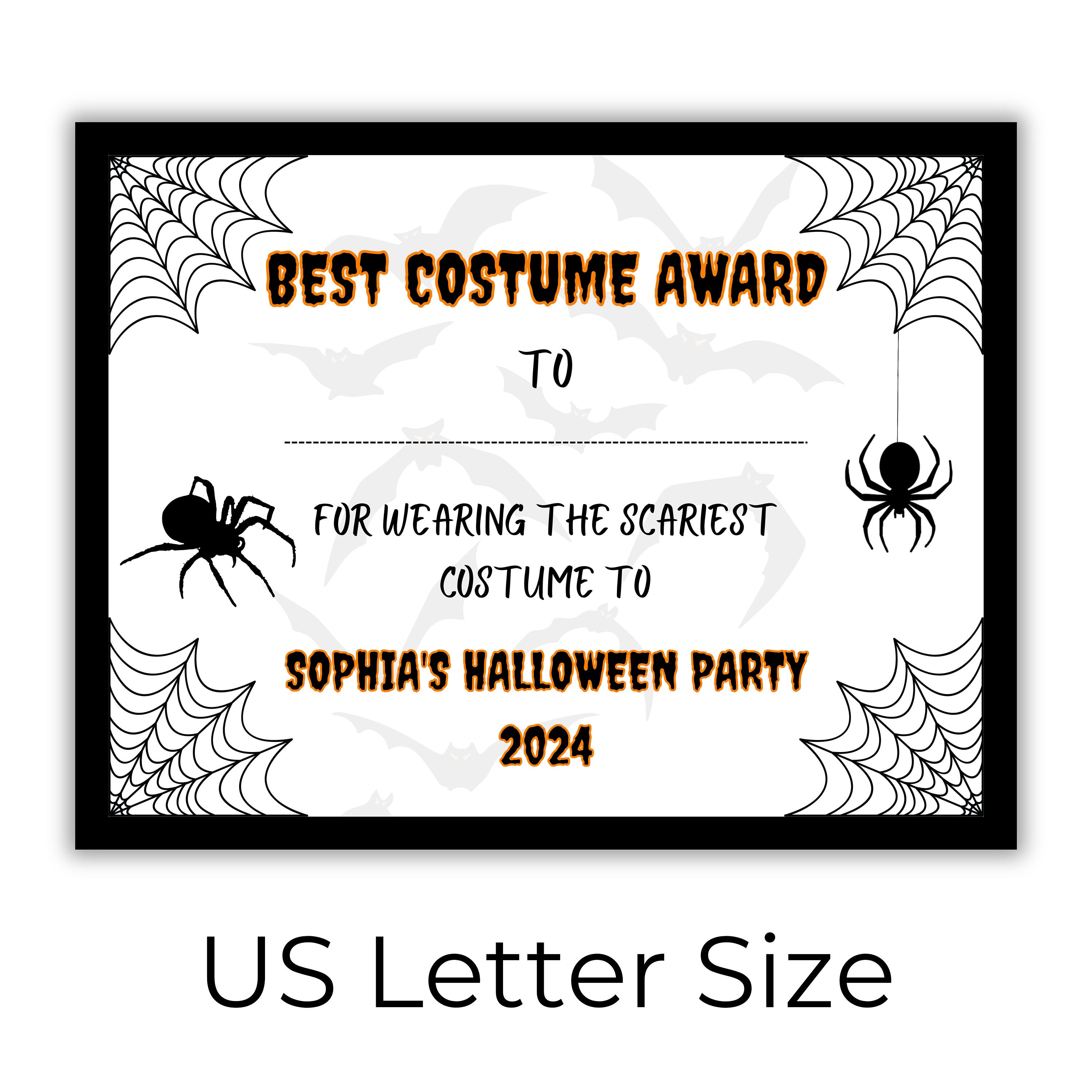 Editable Halloween Party Best Costume Certificate, Fancy Dress ...