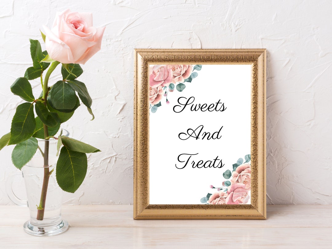 Rustic Wedding Sweets and Treats Table Sign Template, Rose and ...
