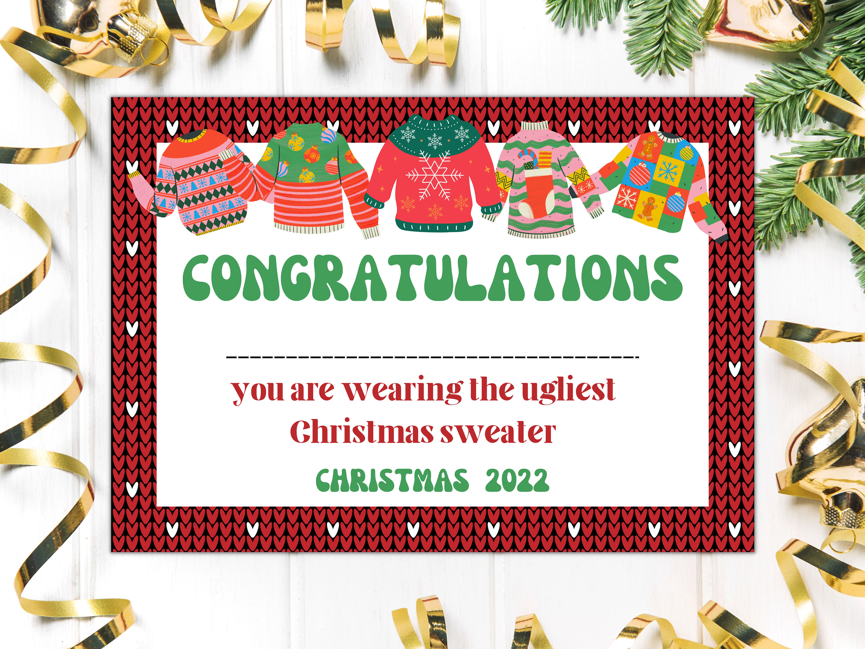 Ugly Sweater Winner Certificate Template