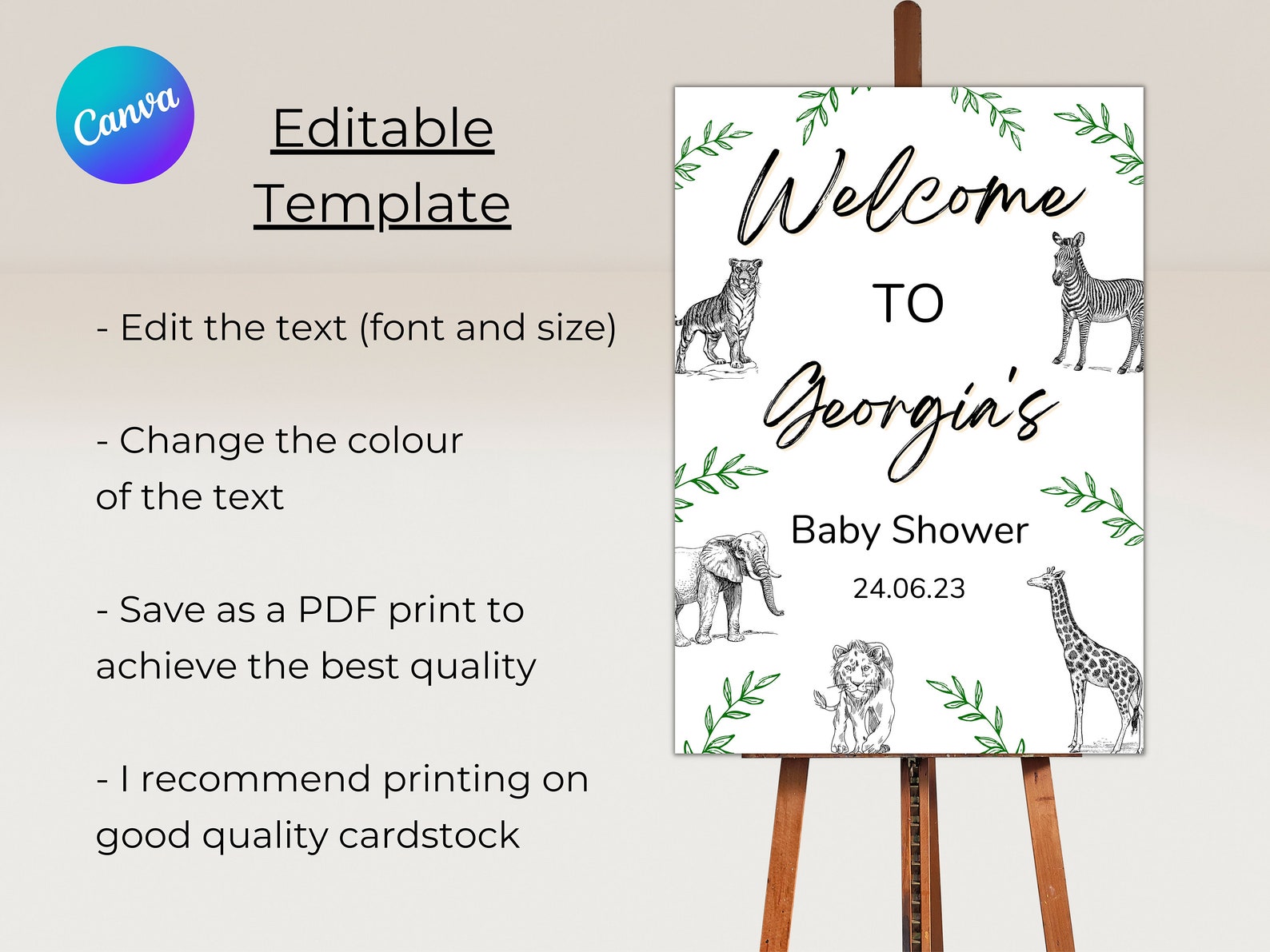 Safari Baby Shower Welcome Sign Template, Safari Theme Welcome to Baby ...