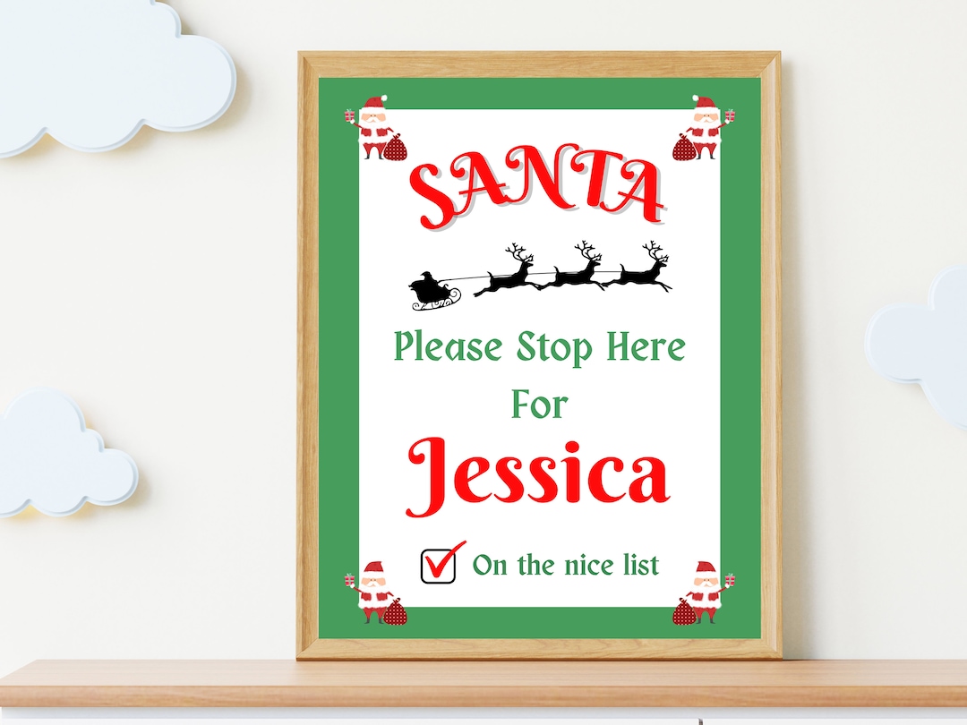 Santa Please Stop Here Sign Santa Door Sign for Kids Room - Etsy