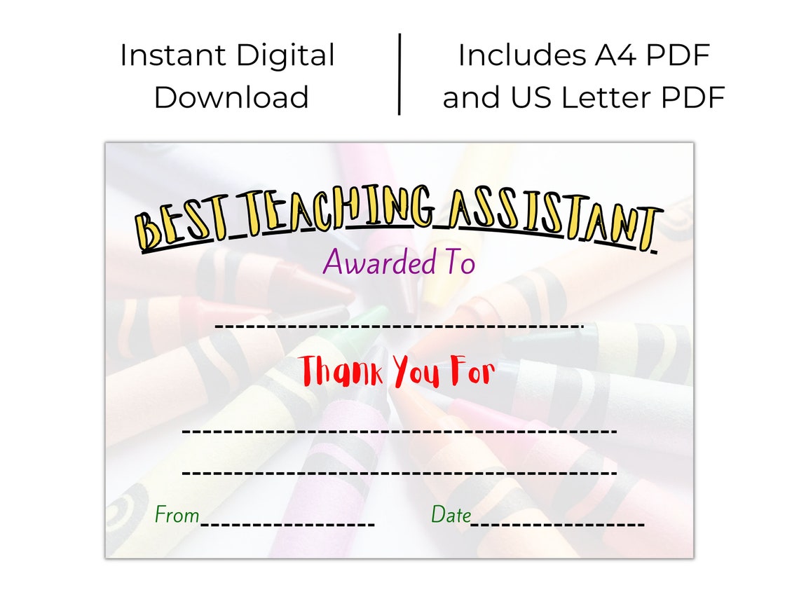 Best Teaching Assistant Certificate, Printable Award Certificate ...