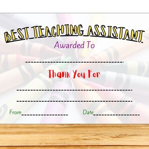Best Teaching Assistant Certificate Printable Award - Etsy