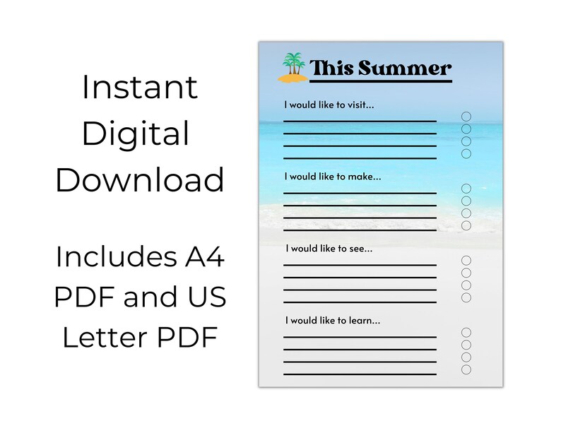 Summer Activity Sheet, Summer Activity Printable, Summer Planner ...
