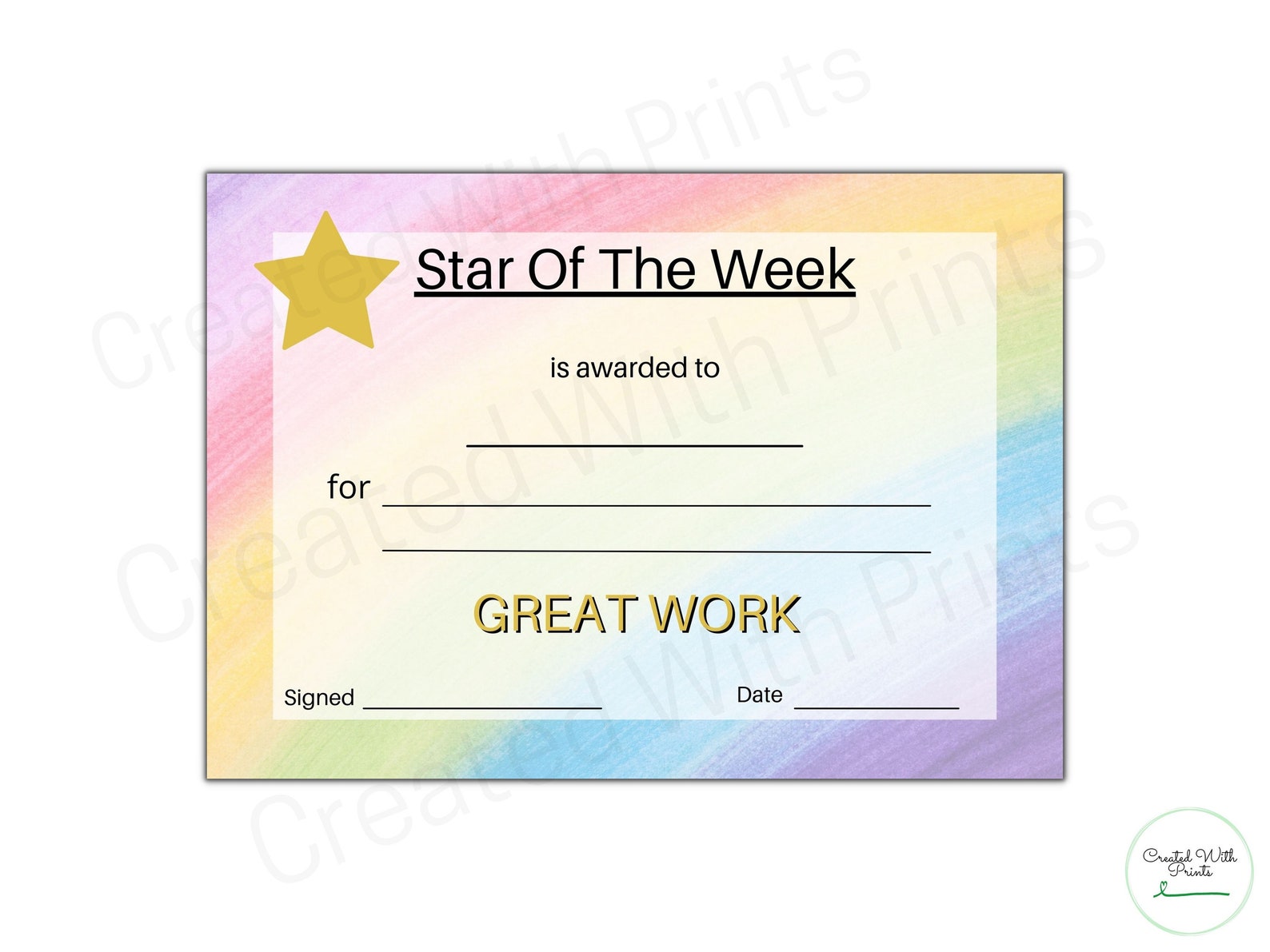 Star of the Week Certificate Printable Award Certificate - Etsy UK