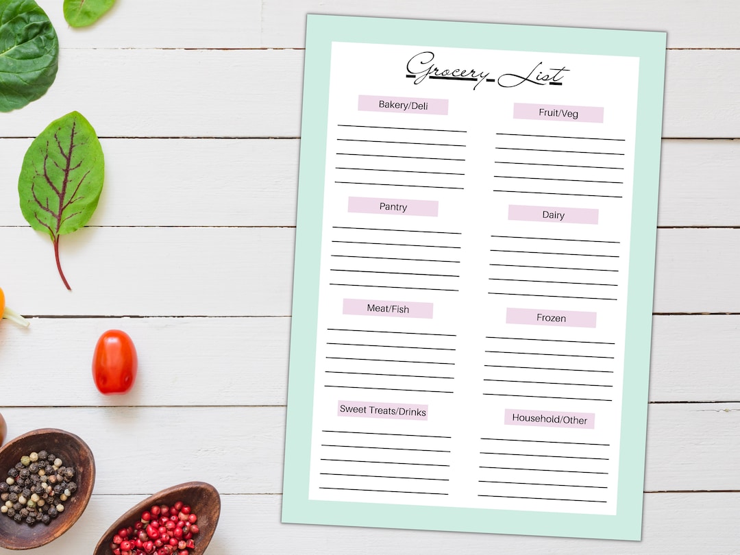 Weekly Grocery List Grocery List Printable Weekly Shopping - Etsy