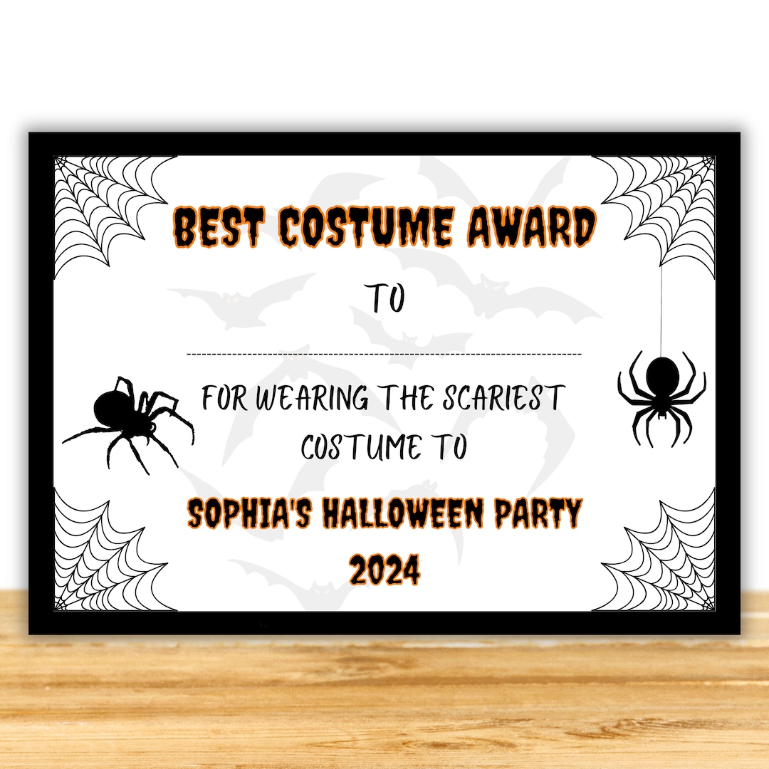 Editable Halloween Party Best Costume Certificate, Fancy Dress ...