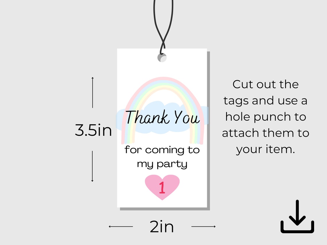 Rainbow 1st Birthday Thank You Tag Templates, Rainbow Party Favor, 1st ...