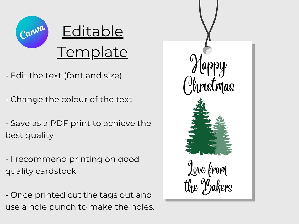 Christmas Tree Gift Tag Template, Printable Christmas Gift Tag, Holiday ...