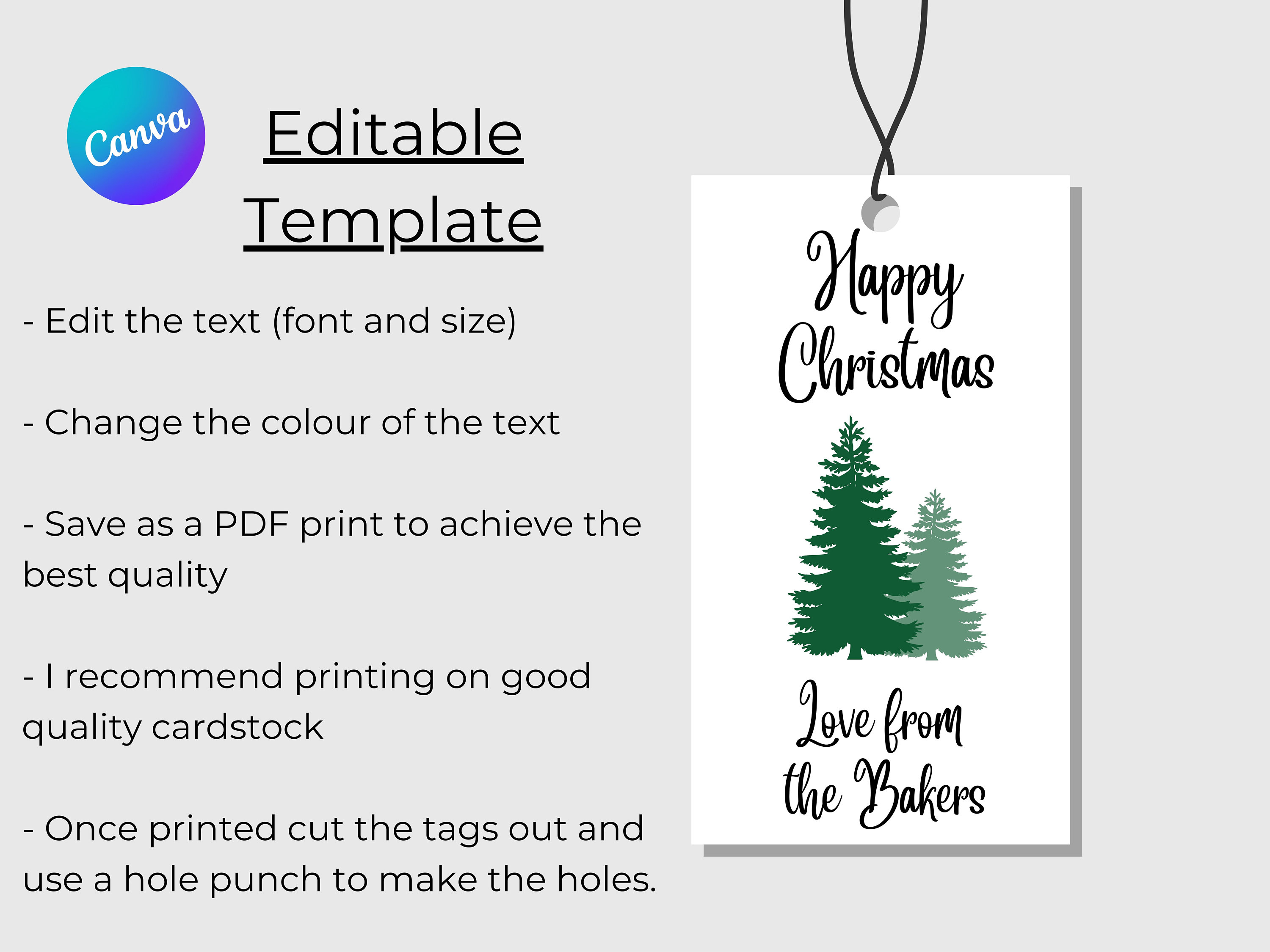 Christmas Tree Gift Tag Template, Printable Christmas Gift Tag, Holiday ...