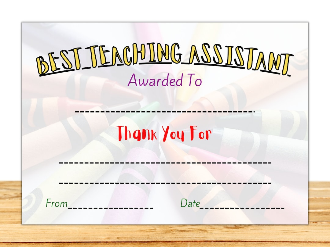 Best Teaching Assistant Certificate Printable Award - Etsy