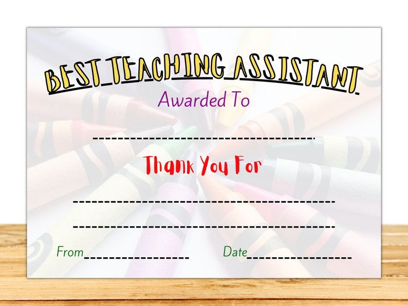 Best Teaching Assistant Certificate Printable Award - Etsy