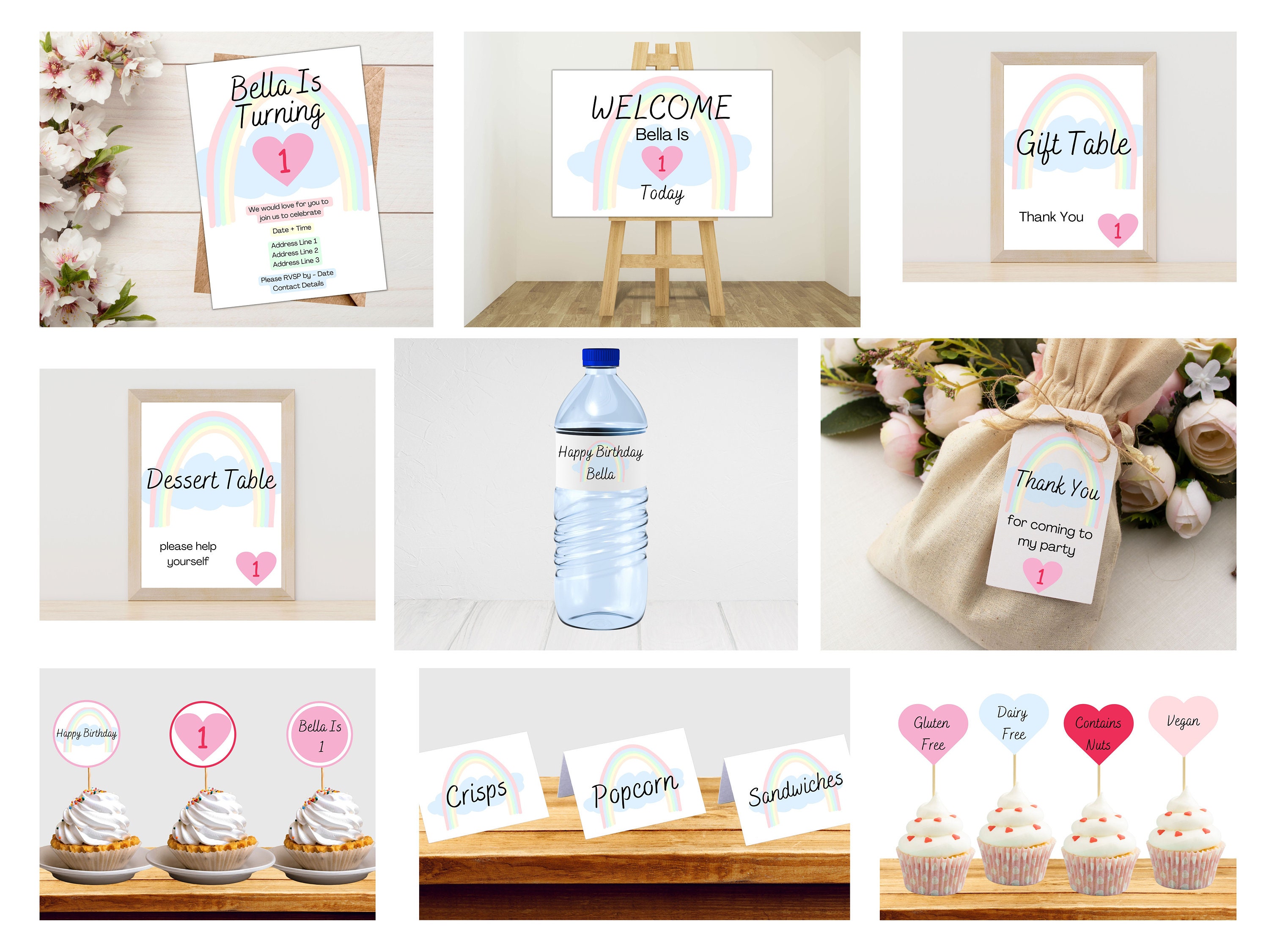 Rainbow 1st Birthday Thank You Tag Templates, Rainbow Party Favor, 1st ...