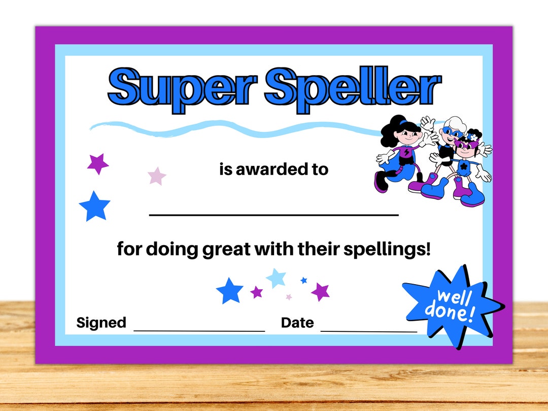 Super Speller Certificate Printable Spelling Award Award - Etsy