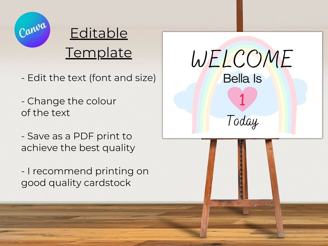 Rainbow 1st Birthday Party Welcome Sign Template, Birthday Welcome Sign ...