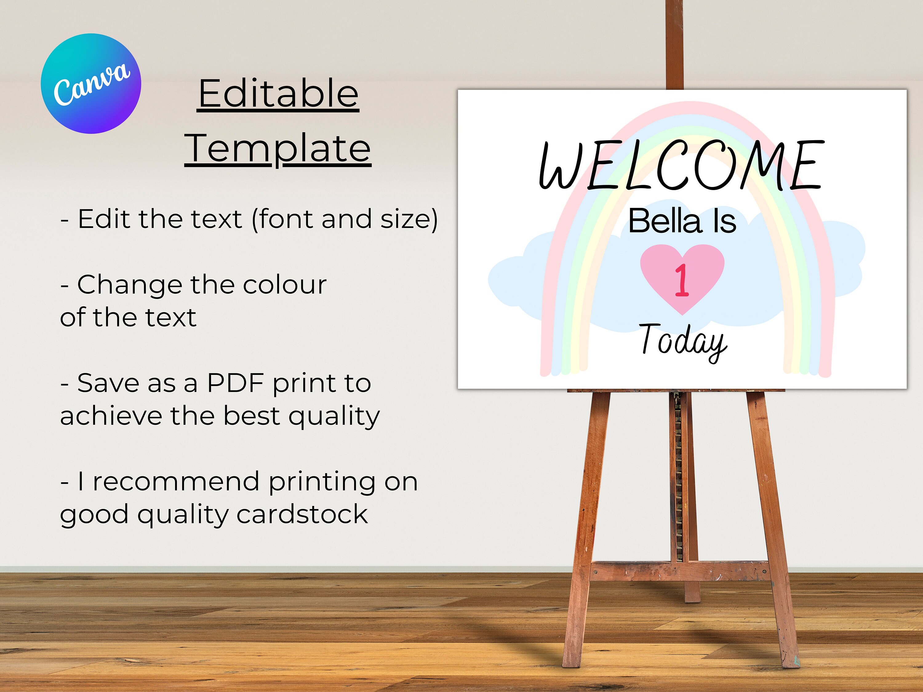 Rainbow 1st Birthday Party Welcome Sign Template, Birthday Welcome Sign ...