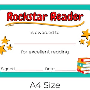 Rockstar Reader Certificate Printable Reading Award Award - Etsy UK