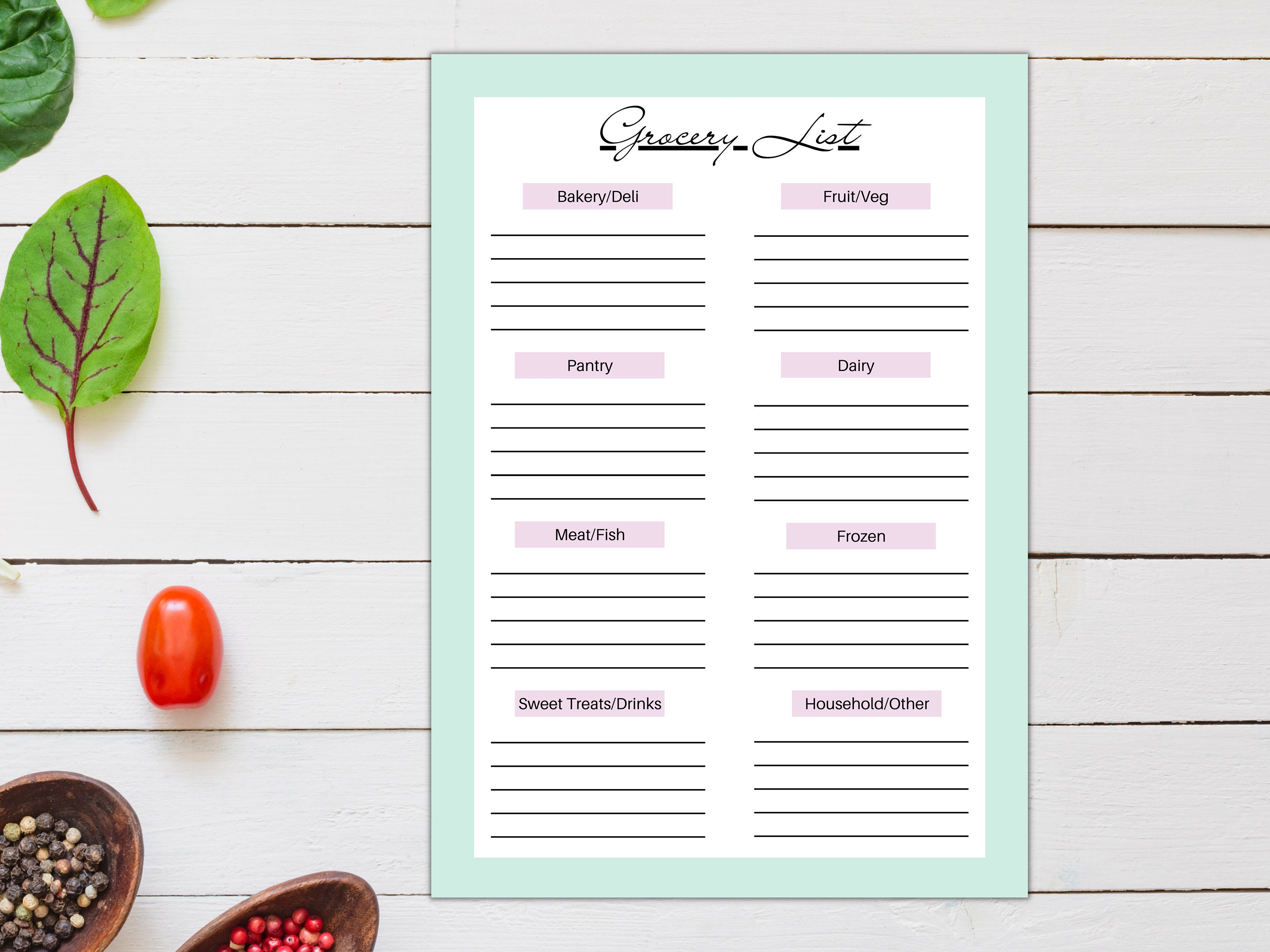 Weekly Grocery List, Grocery List Printable, Weekly Shopping List ...