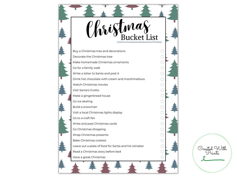 Editable Christmas Bucket List, Printable Winter Bucket List, Christmas ...