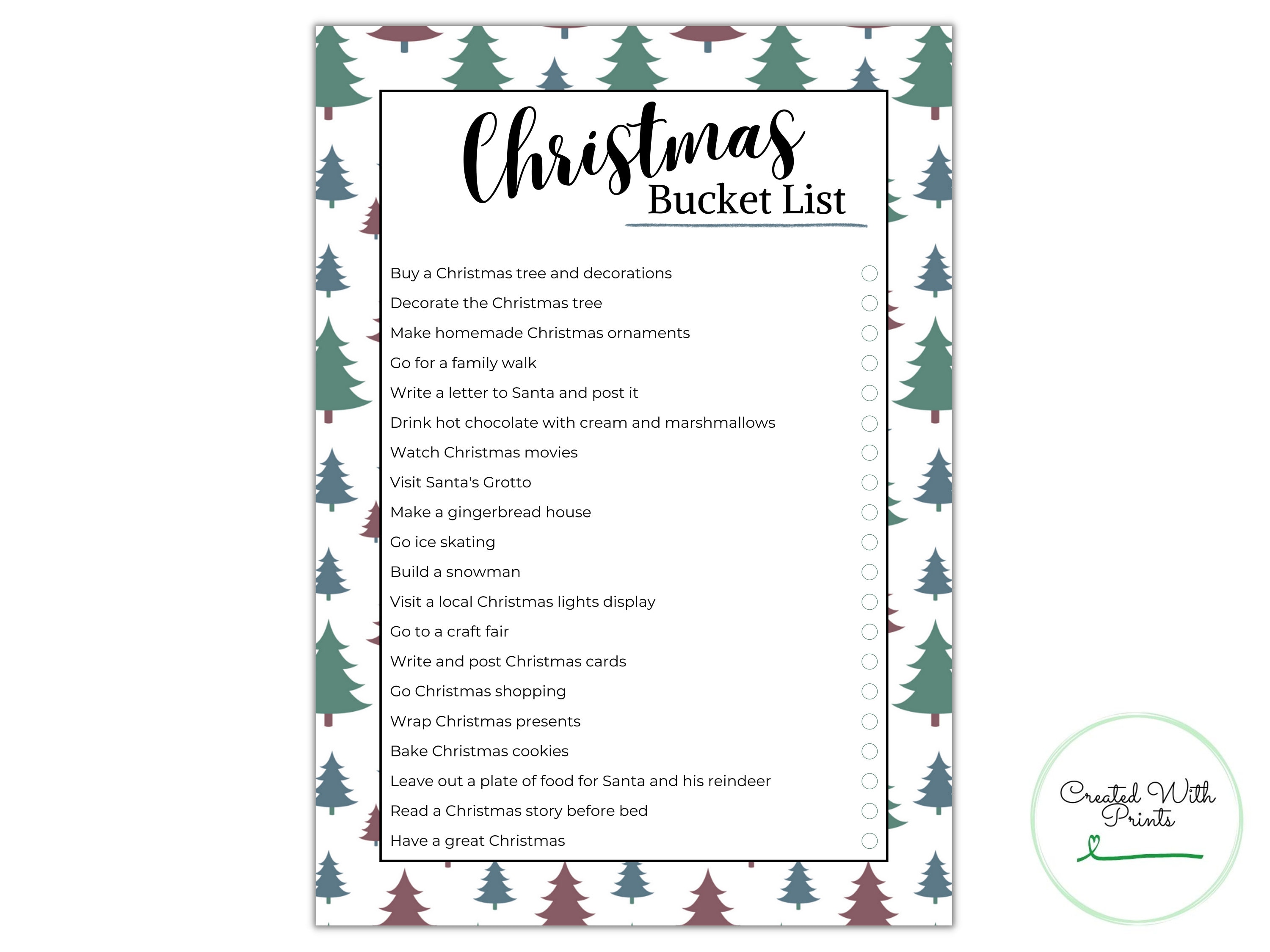 Editable Christmas Bucket List, Printable Winter Bucket List, Christmas ...