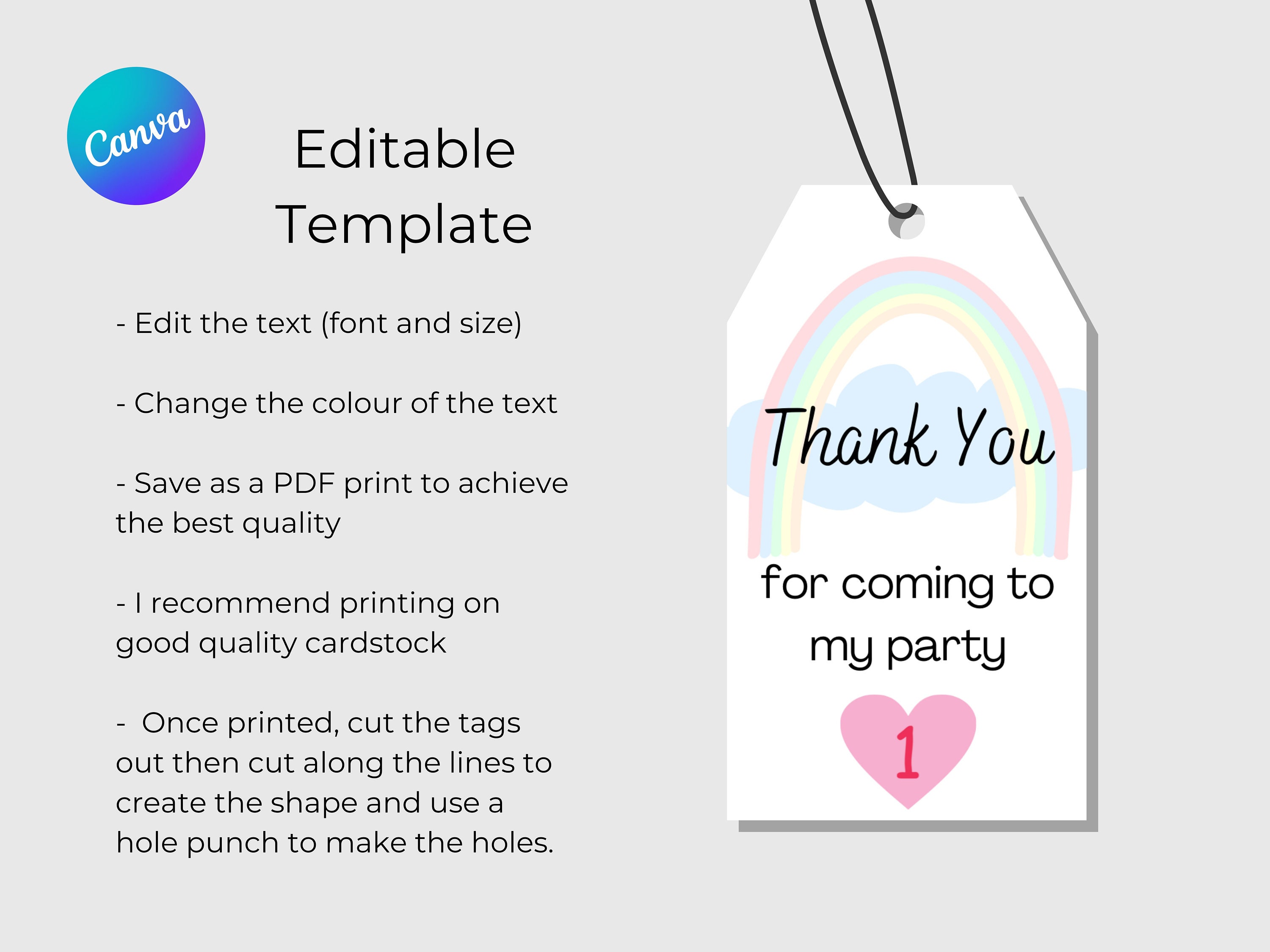 Rainbow 1st Birthday Thank You Tag Templates, Rainbow Party Favor, 1st ...