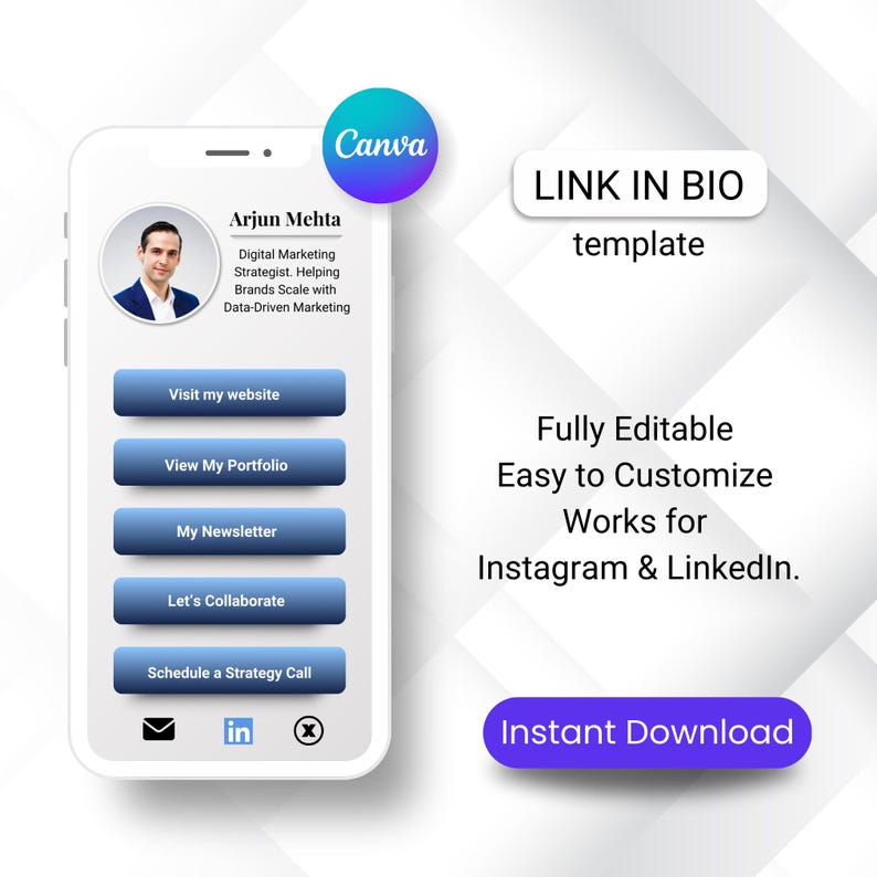 Editable Link in Bio Template | Canva Mobile Website | Instagram Linkedin Tiktok Bio Link | One ...