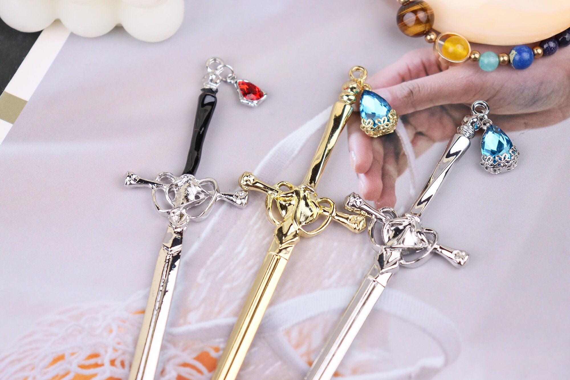 Sword Hairpin Anime Sword Hairpin Ruby Pendant Sword - Etsy UK