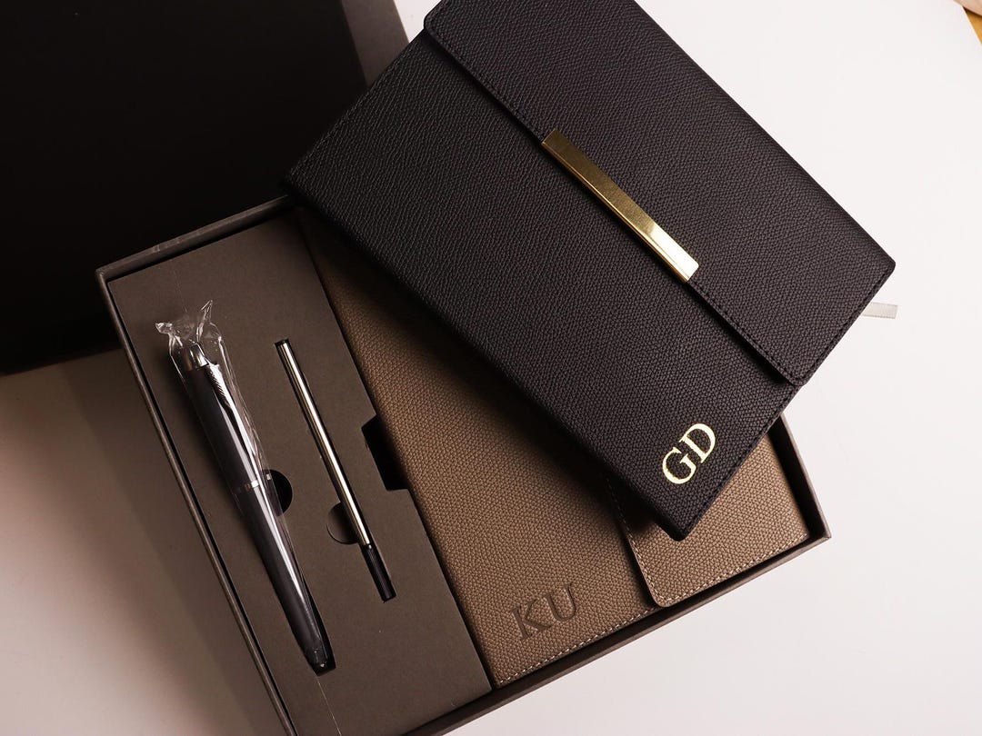 Custom Initials Lined Journal, Leather Notebook Set, End of Year Thank ...