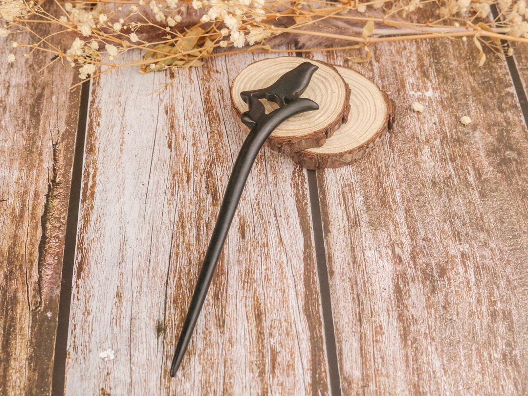 Handmade REVERSIBLE Single Wooden Hair Stick Dark Brown With - Etsy