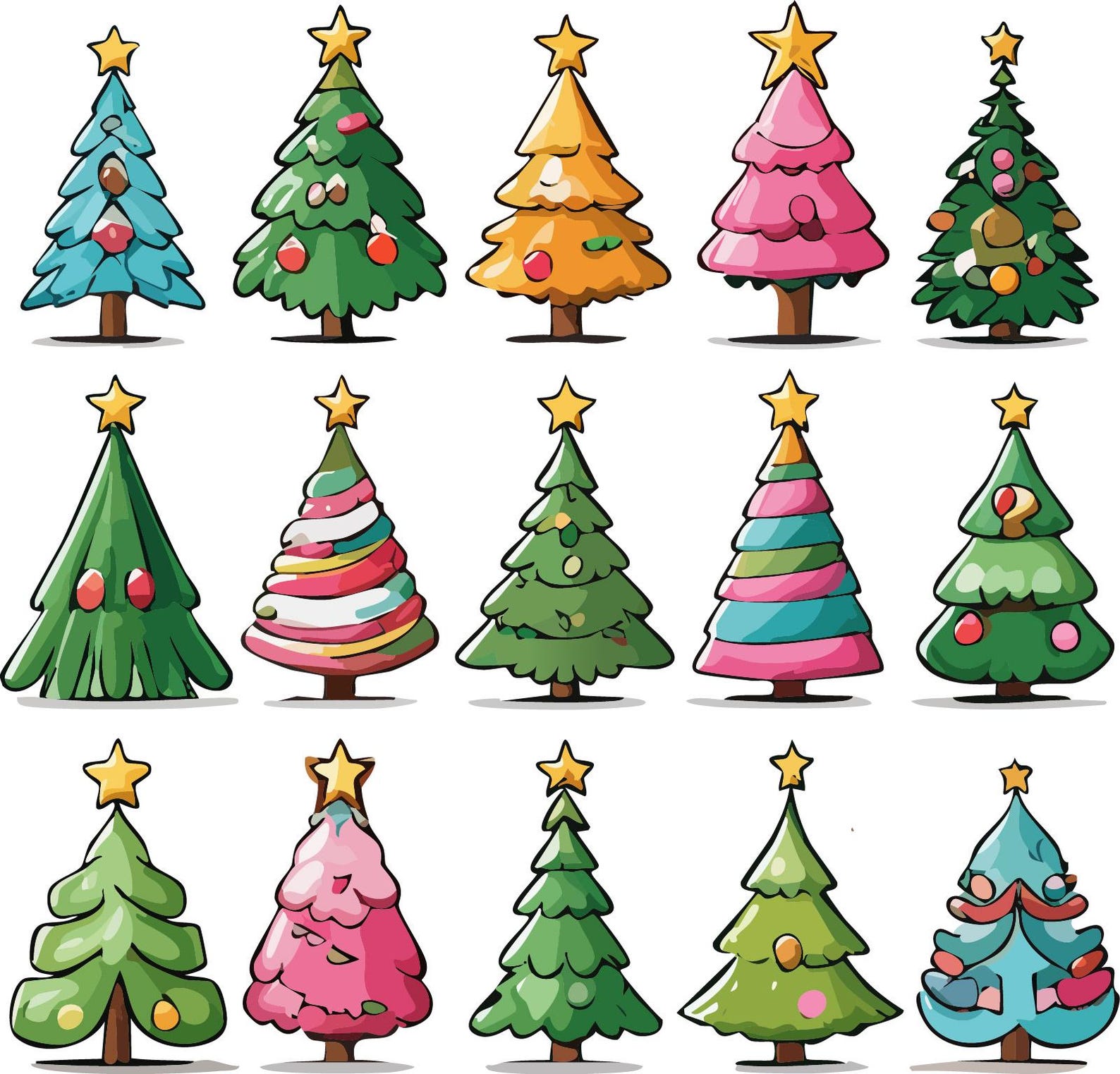 Whimsical Christmas Tree Clipart SVG PNG Bundle: 102 Holiday Digital ...