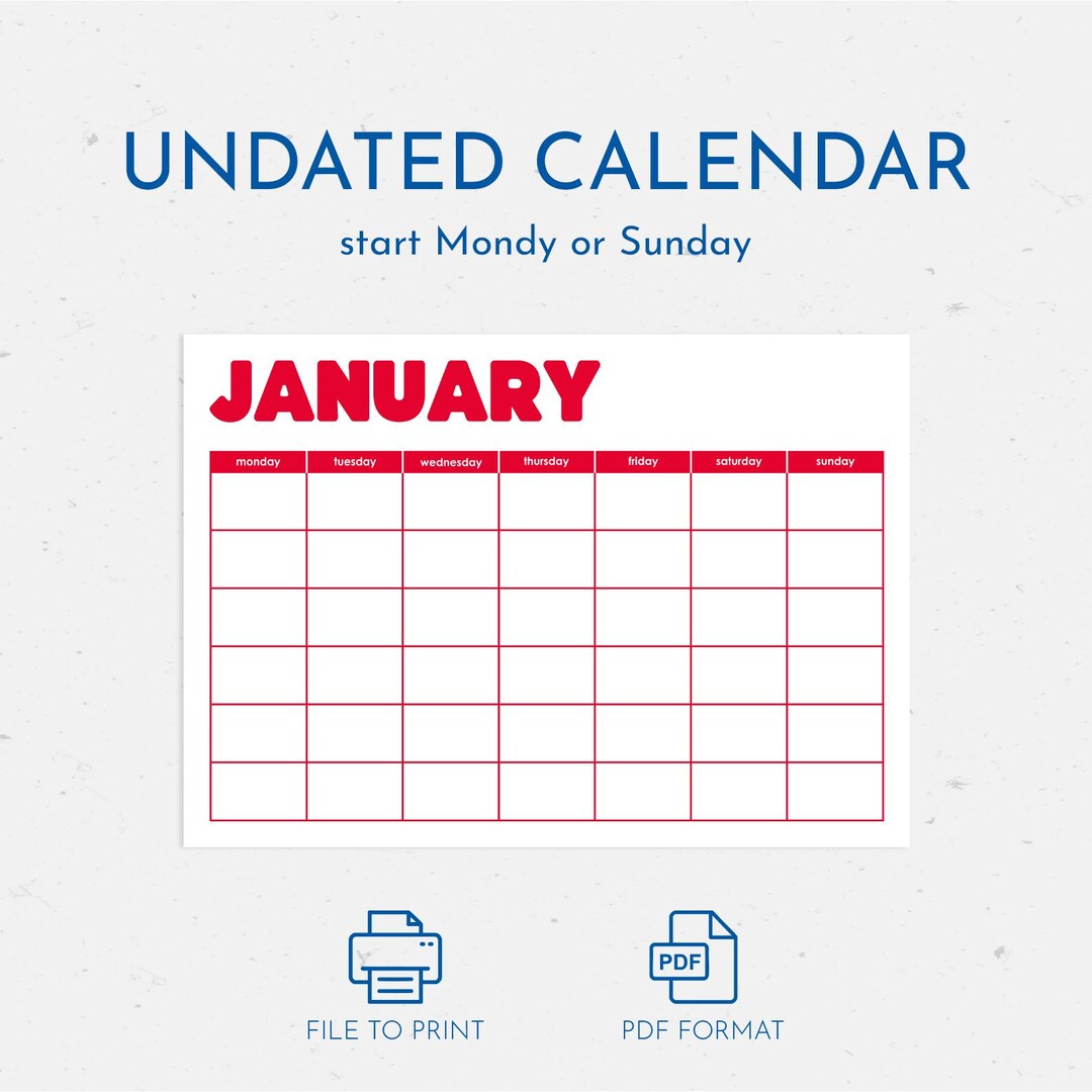Undated 12-month Calendar Printable – Minimalist Monthly Planner ...