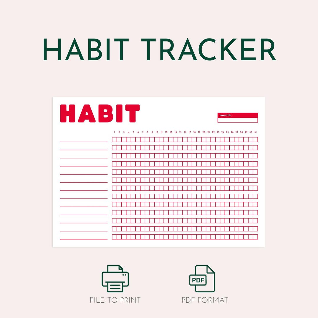 Printable Habit Tracker / A4 & Letter Size PDF / Minimalist Monthly ...