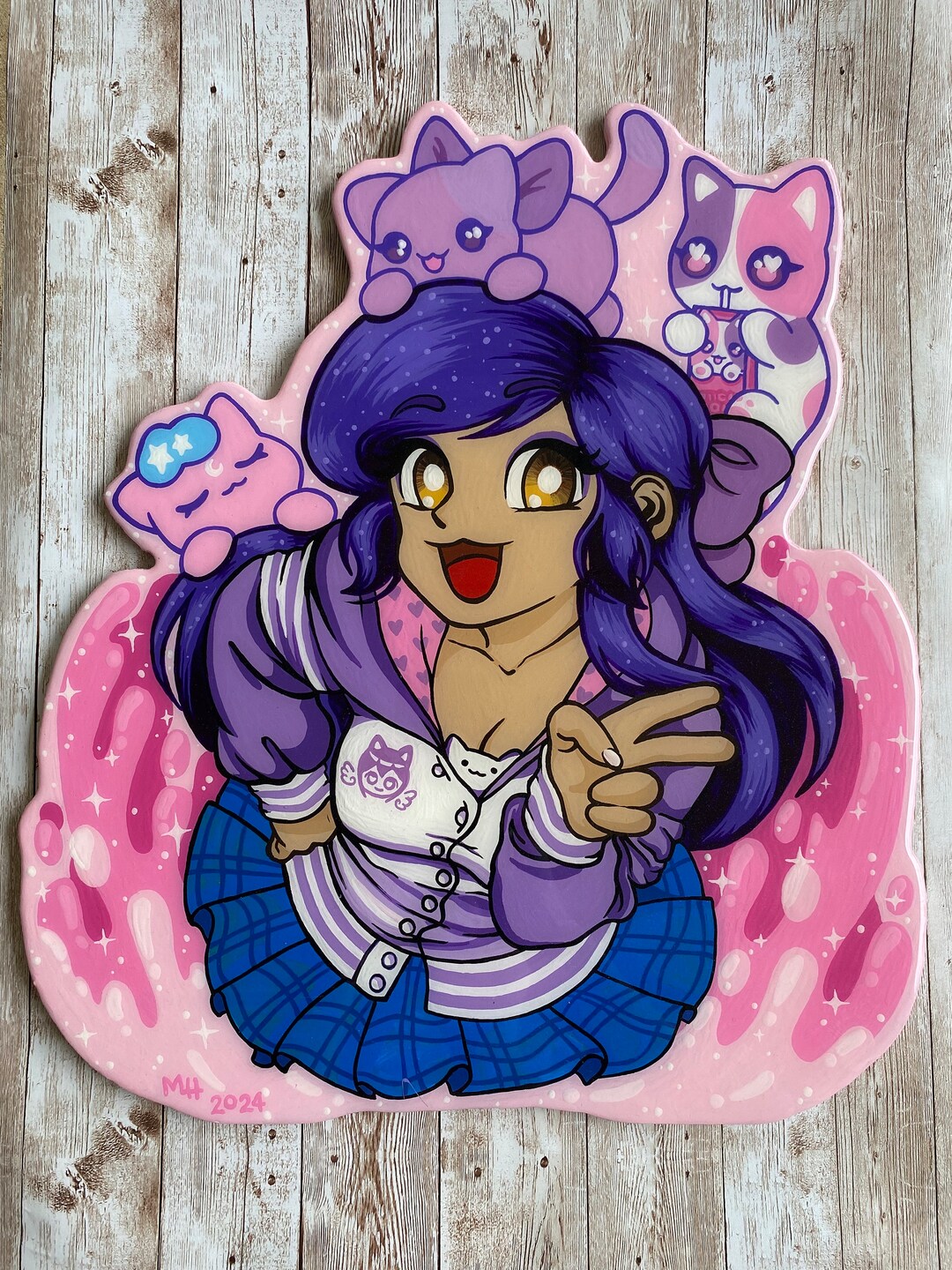 Original Anime Kawaii Wood Cutout Painting - Etsy