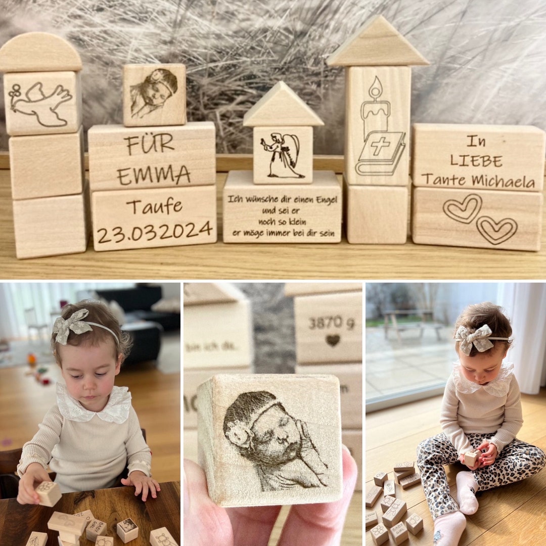 Baby Gift Personalized Baptism - Wooden Building Blocks - Unique ...