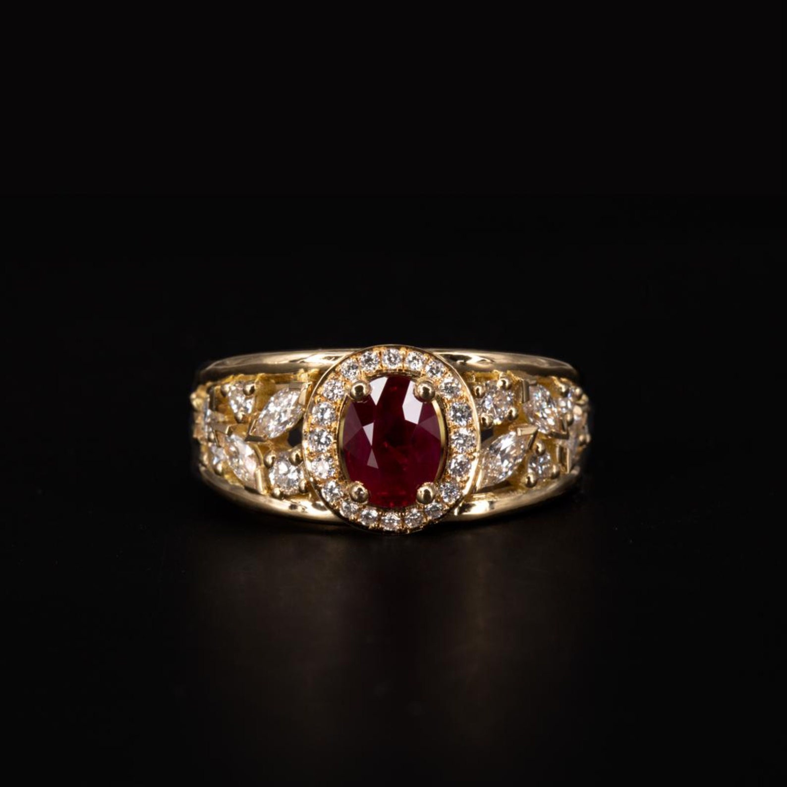 14K Gold Natural Ruby Wedding Ring, Unique Natural Ruby Engagement Ring ...
