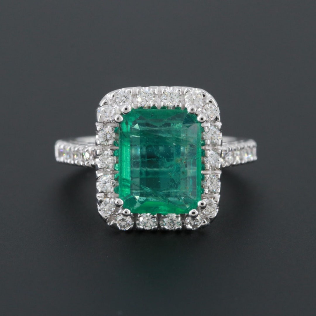 Antique Emerald Engagement Ring Vintage Halo Emerald and - Etsy