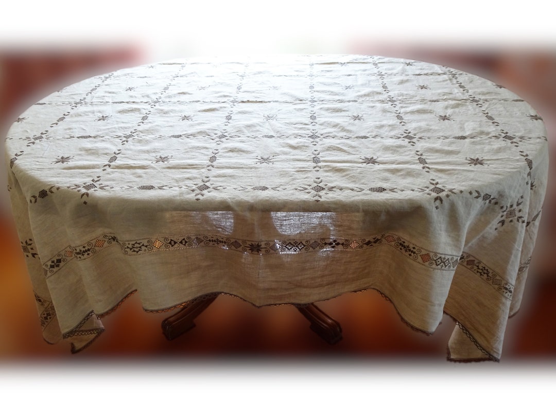 Cypriot Handmade Embroidered Rectangle Linen Tablecloth With 12 ...